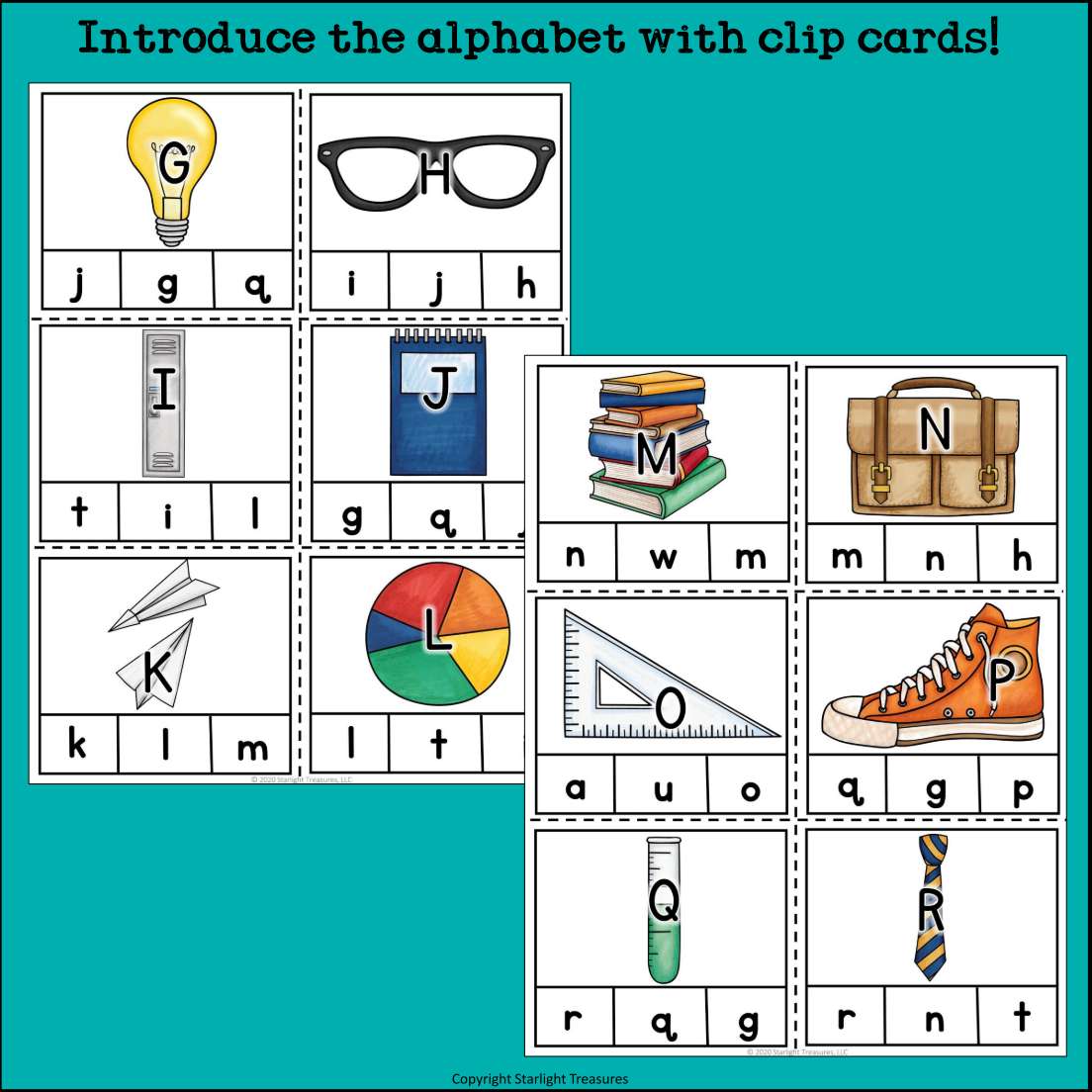 Back to School Alphabet Clip Cards for Early Readers - School Clip Car ...