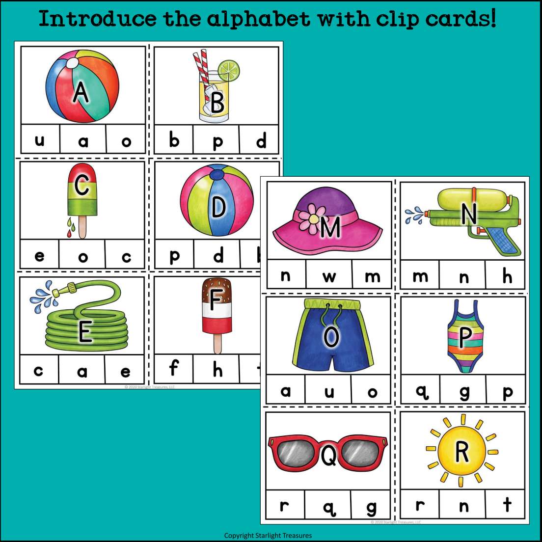 Summer Alphabet Clip Cards for Early Readers - Alphabet Clip Cards FRE ...