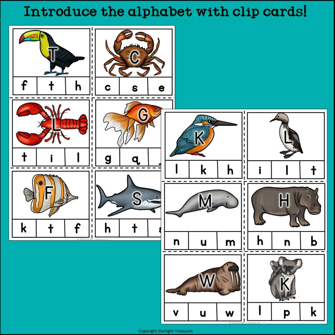 Animals Alphabet Clip Cards for Early Readers - Alphabet Clip Cards FR ...