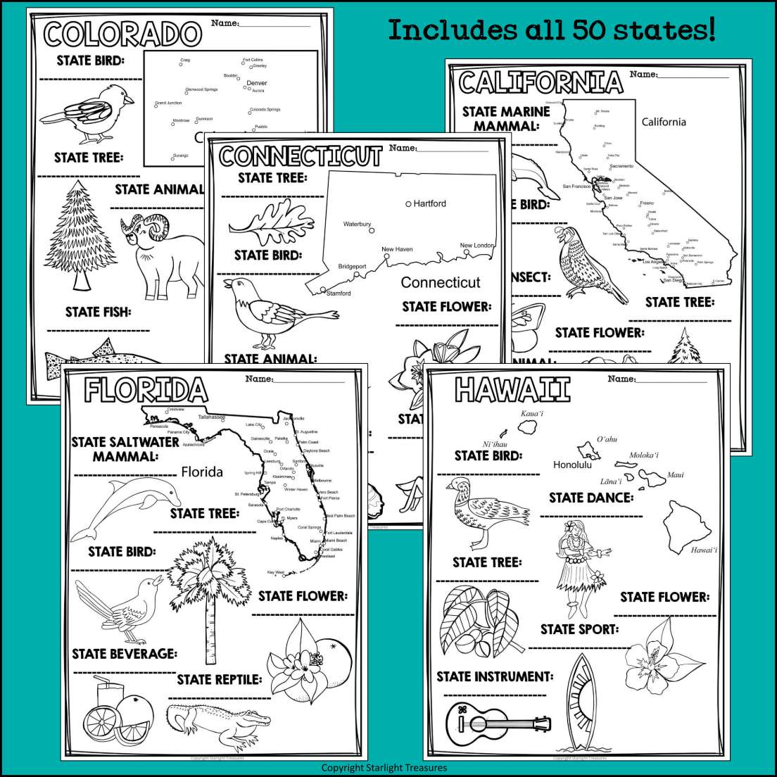 50 States Research Posters, Coloring Pages - US States Research Projec ...
