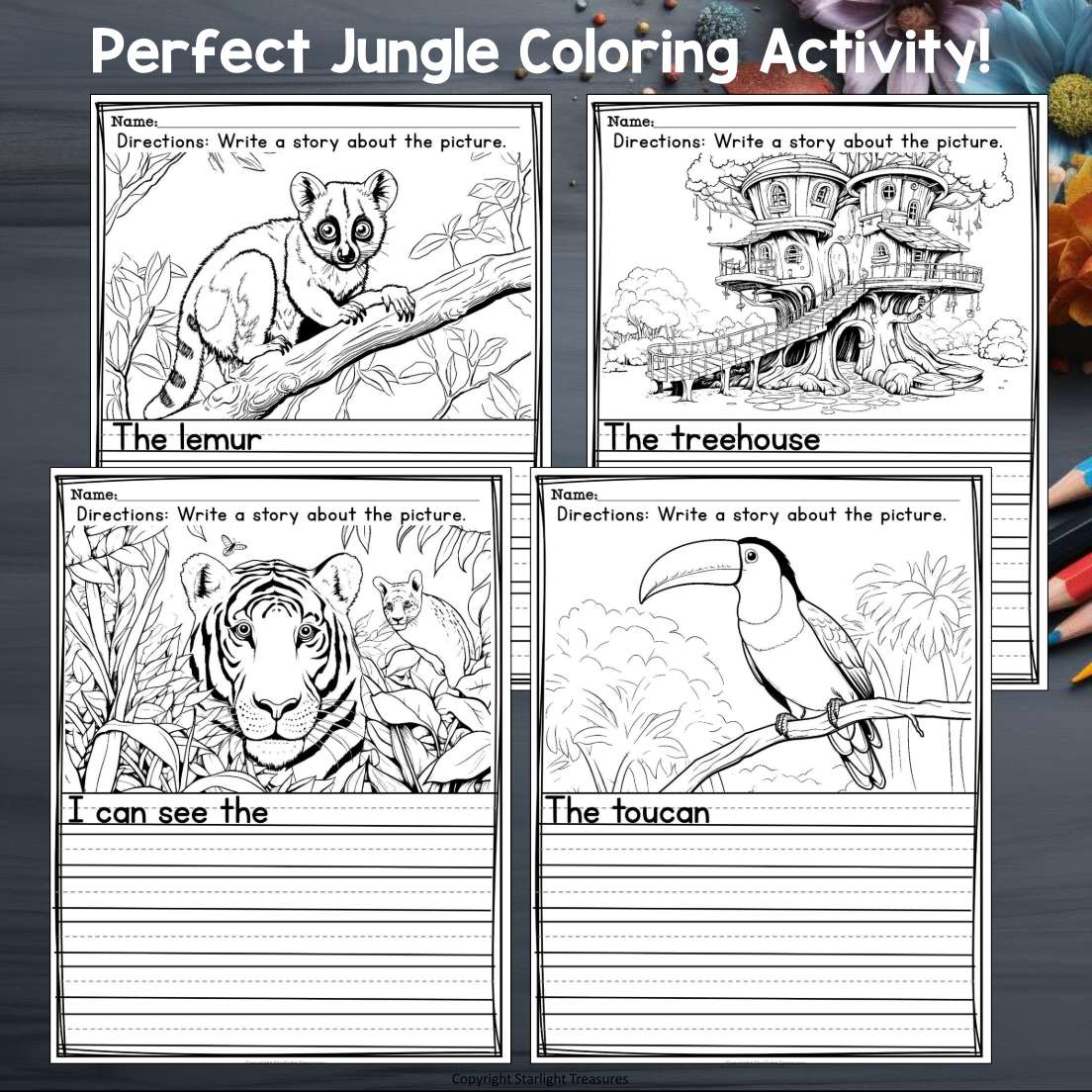 Jungle Writing Prompts, Jungle Picture Writing Prompts with Sentence S ...