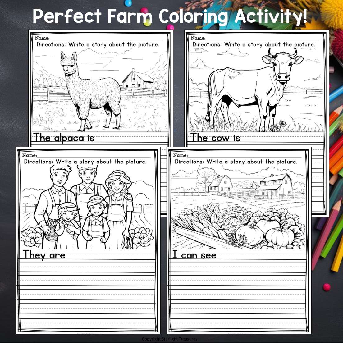 Farm Writing Prompts, Farm Animal Picture Writing Prompts with Sentenc ...