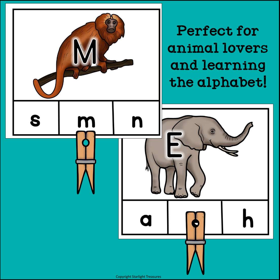 Animals Alphabet Clip Cards for Early Readers - Alphabet Clip Cards FR ...