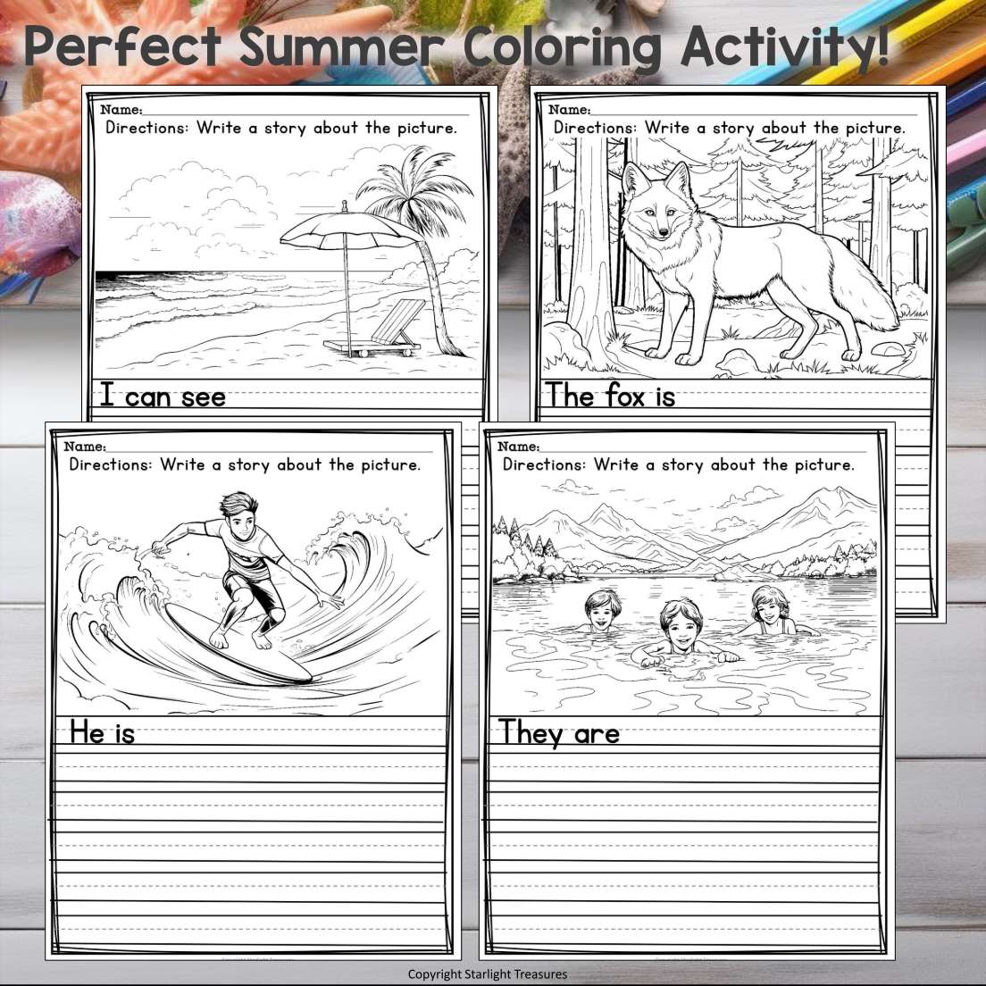 Summer Writing Prompts, Summer Picture Writing Prompts with Sentence S ...