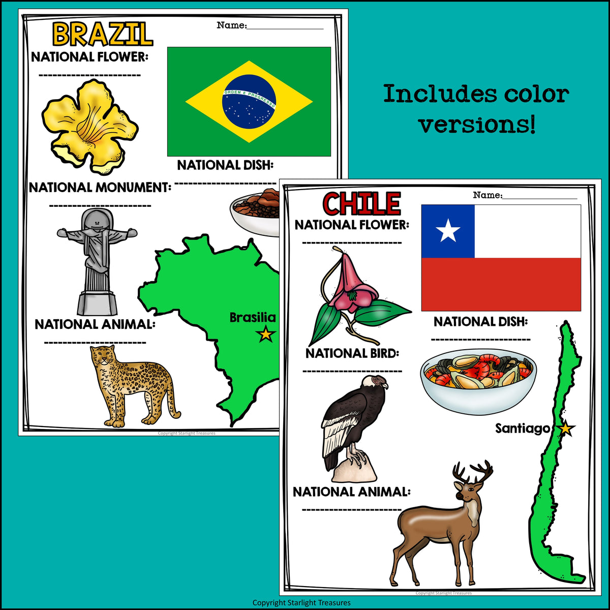 South America Countries Research Posters - South American Country Post ...