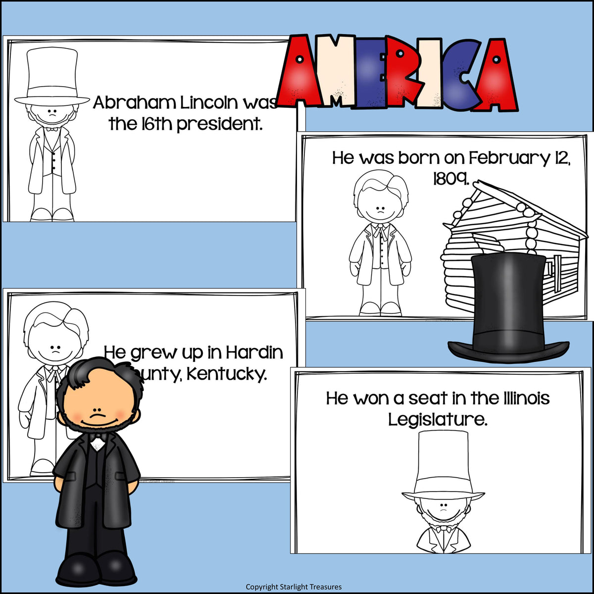 Abraham Lincoln Mini Book for Early Readers – Starlight Treasures LLC