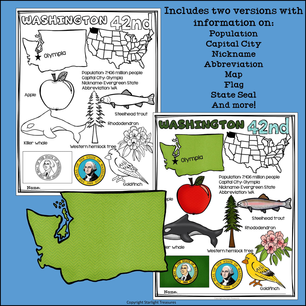 Washington Fact Sheet for Early Readers - A State Study – Starlight ...