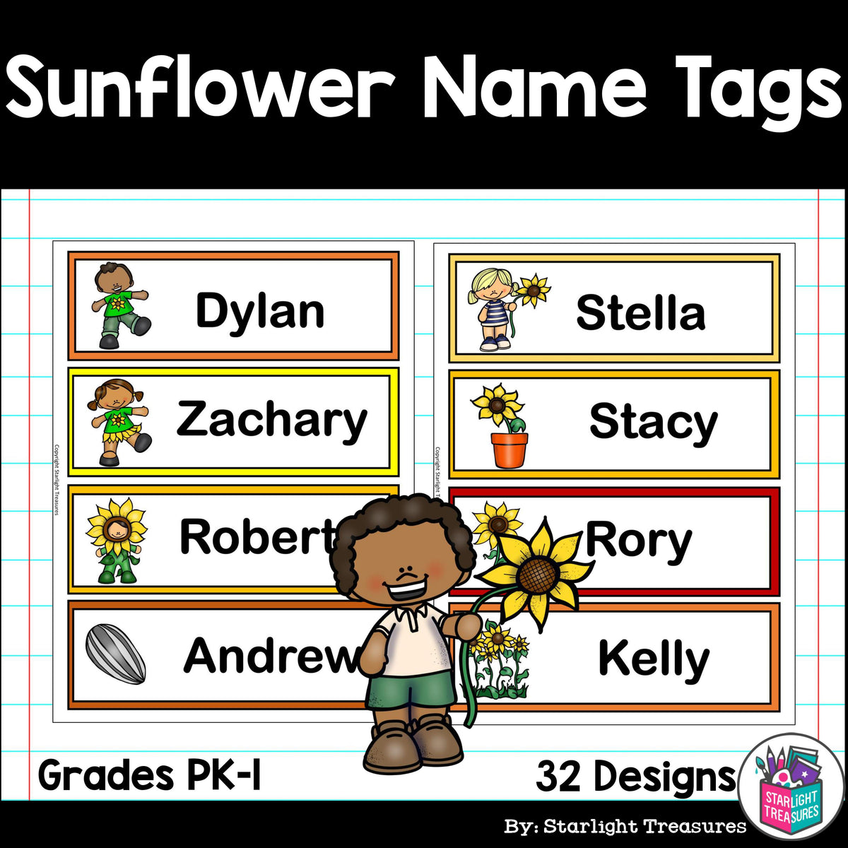 Sunflower Name Tags - Editable – Starlight Treasures LLC