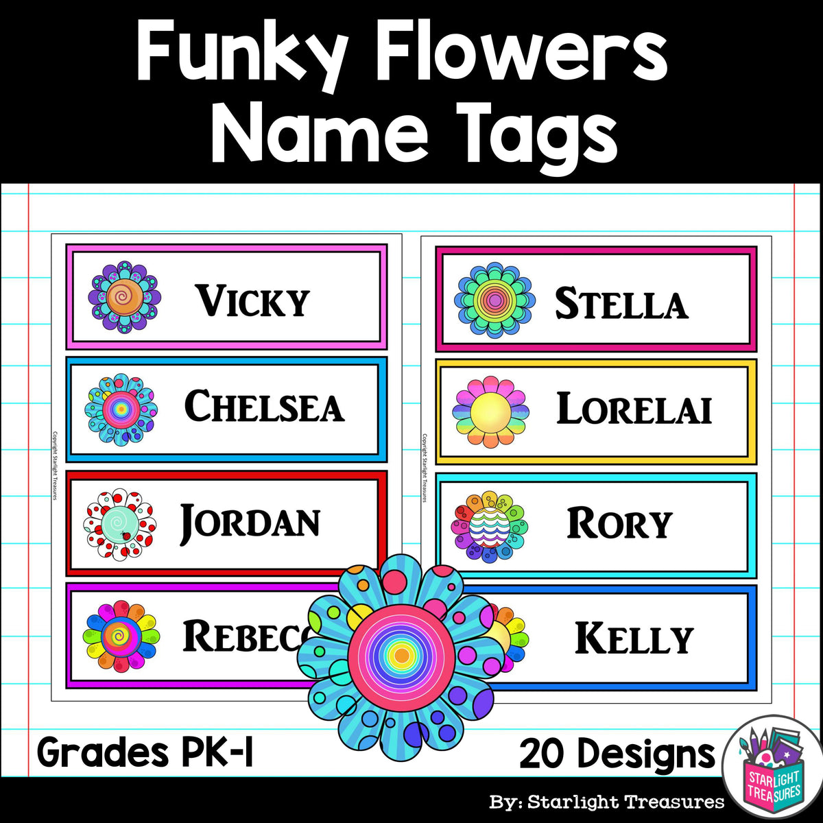 Funky Flowers Desk Name Tags - Editable – Starlight Treasures LLC