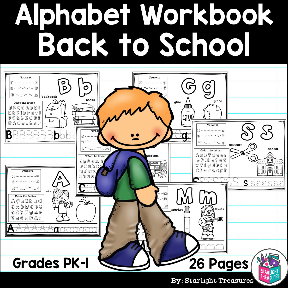 Alphabet Workbook: Worksheets A-Z Back to School Theme – Starlight ...