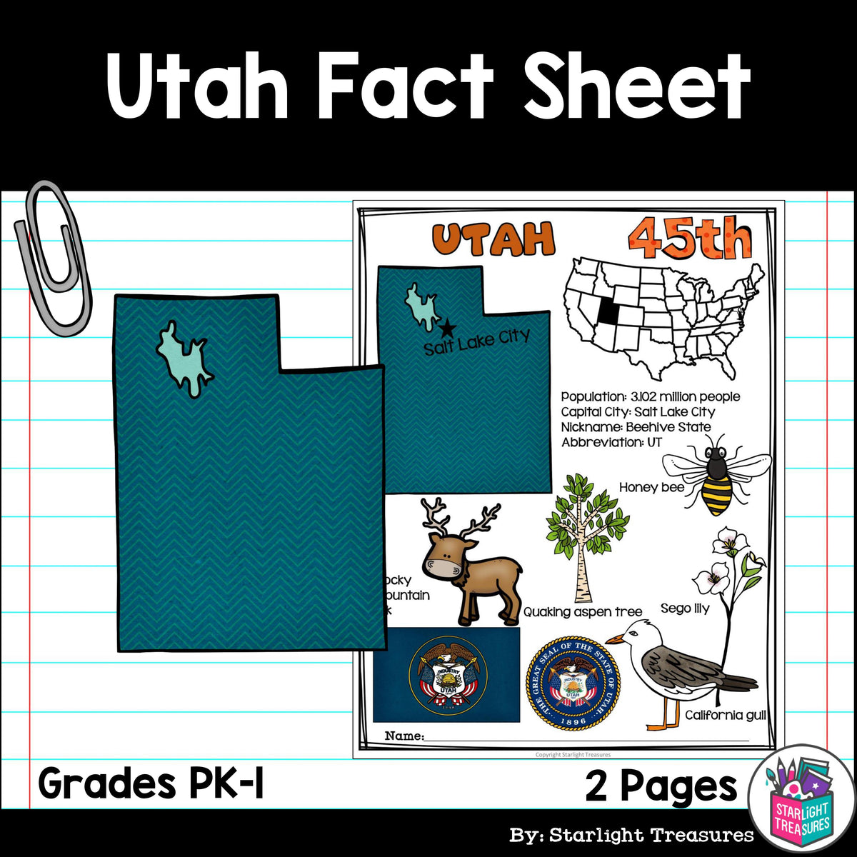 Utah Fact Sheet for Early Readers - A State Study – Starlight Treasures LLC