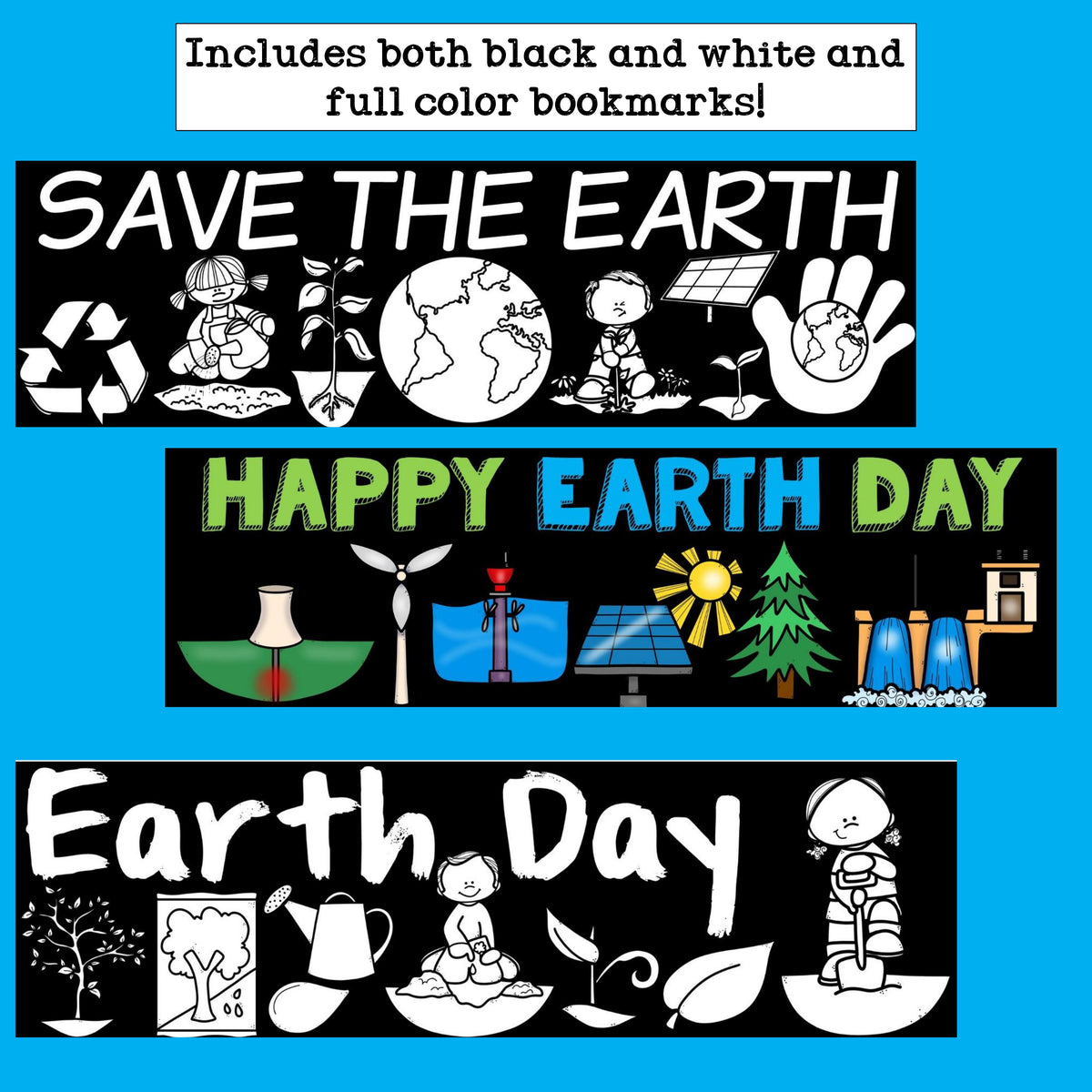 Earth Day Cut n' Color Bookmarks: Black and White AND Full Color ...