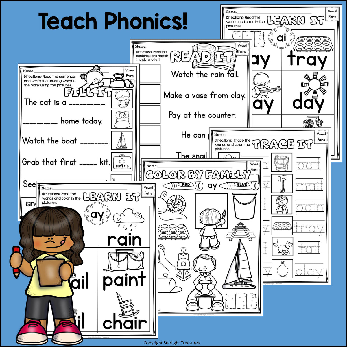 Vowel Pairs AI, AY Worksheets and Activities for Early Readers - Phoni ...