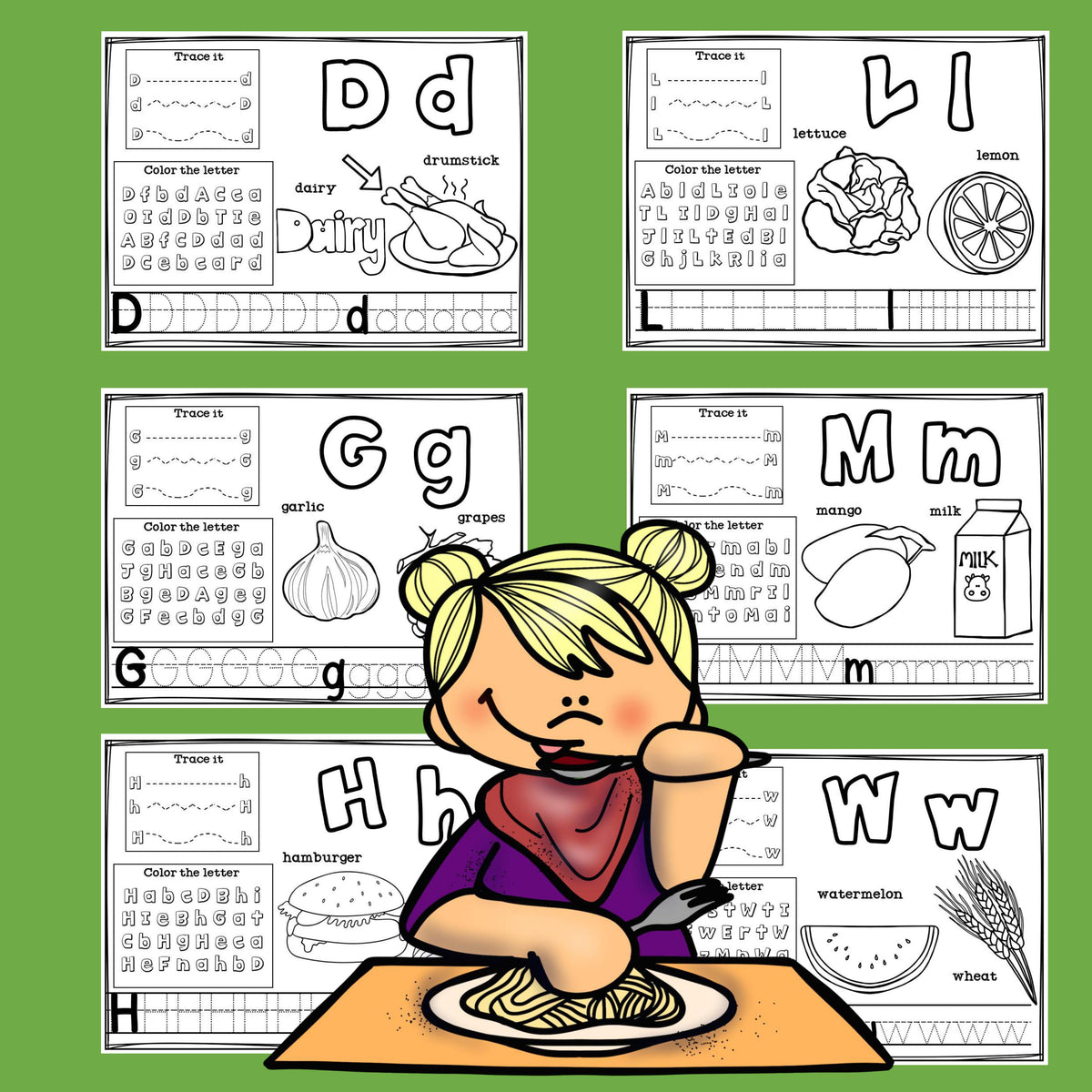 Alphabet Workbook: Worksheets A-Z Food Theme – Starlight Treasures LLC
