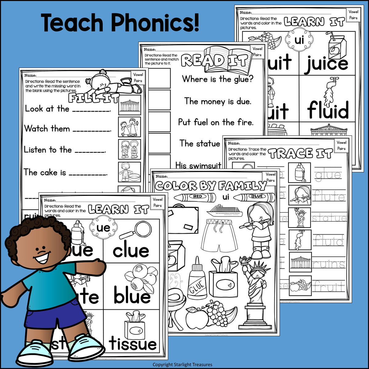 Vowel Pairs UE, UI Worksheets and Activities for Early Readers - Phoni ...