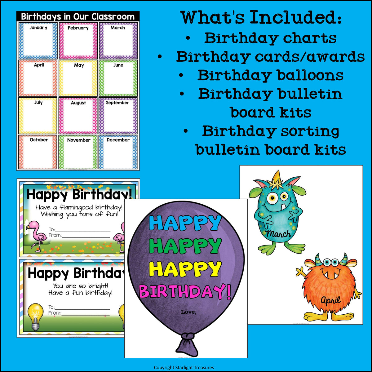 Birthdays in the Classroom Bundle: Birthday Cards, Bulletin Board Kits ...