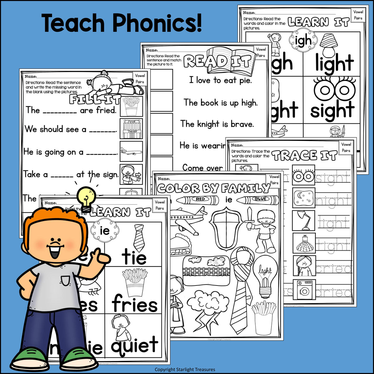 Vowel Pairs IGH, IE Worksheets and Activities for Early Readers - Phon ...