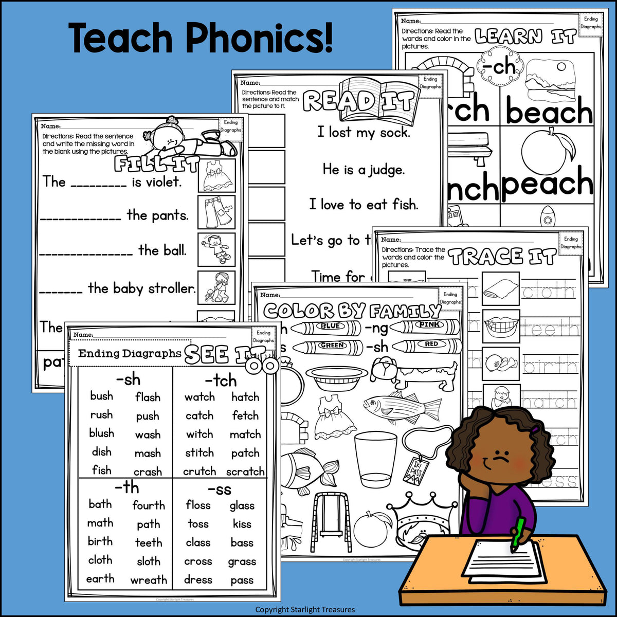Ending Digraphs Worksheets and Activities for Early Readers - Phonics ...