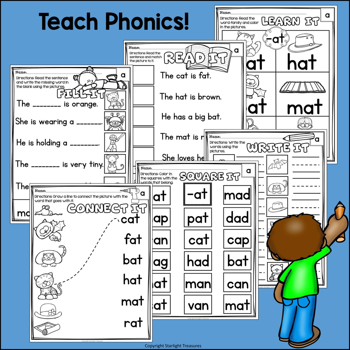 AT Word Family FREEBIE Worksheets and Activities for Early Readers ...
