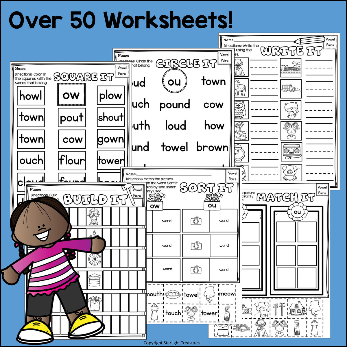 Vowel Pairs OW, OU Worksheets and Activities for Early Readers - Phoni ...