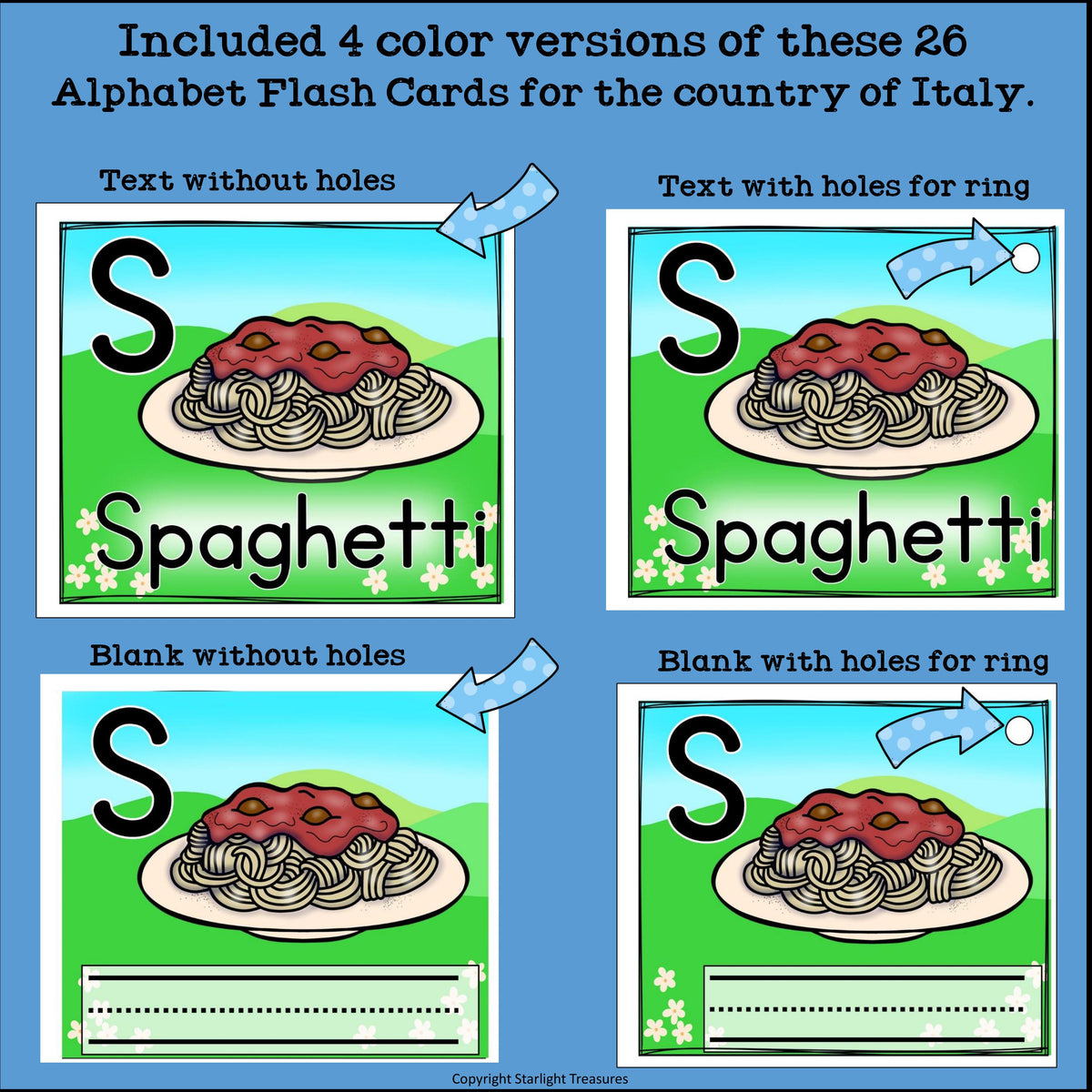 Alphabet Flash Cards for Early Readers - Country of Italy – Starlight ...