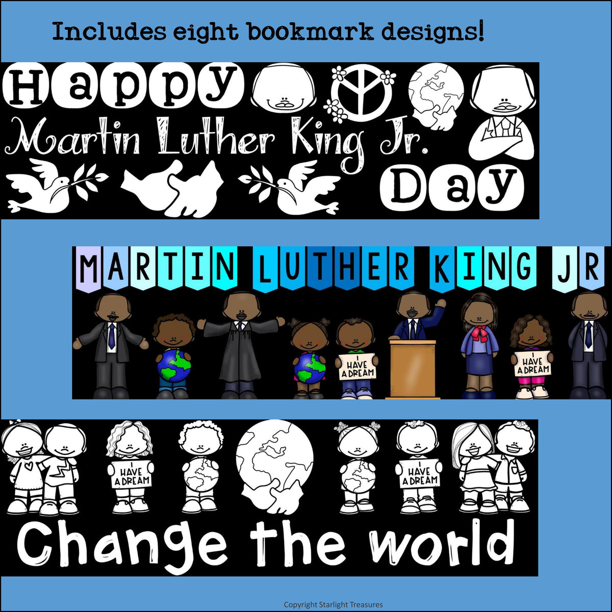 Martin Luther King Jr. Day Cut n' Color Bookmarks: Black and White & F ...