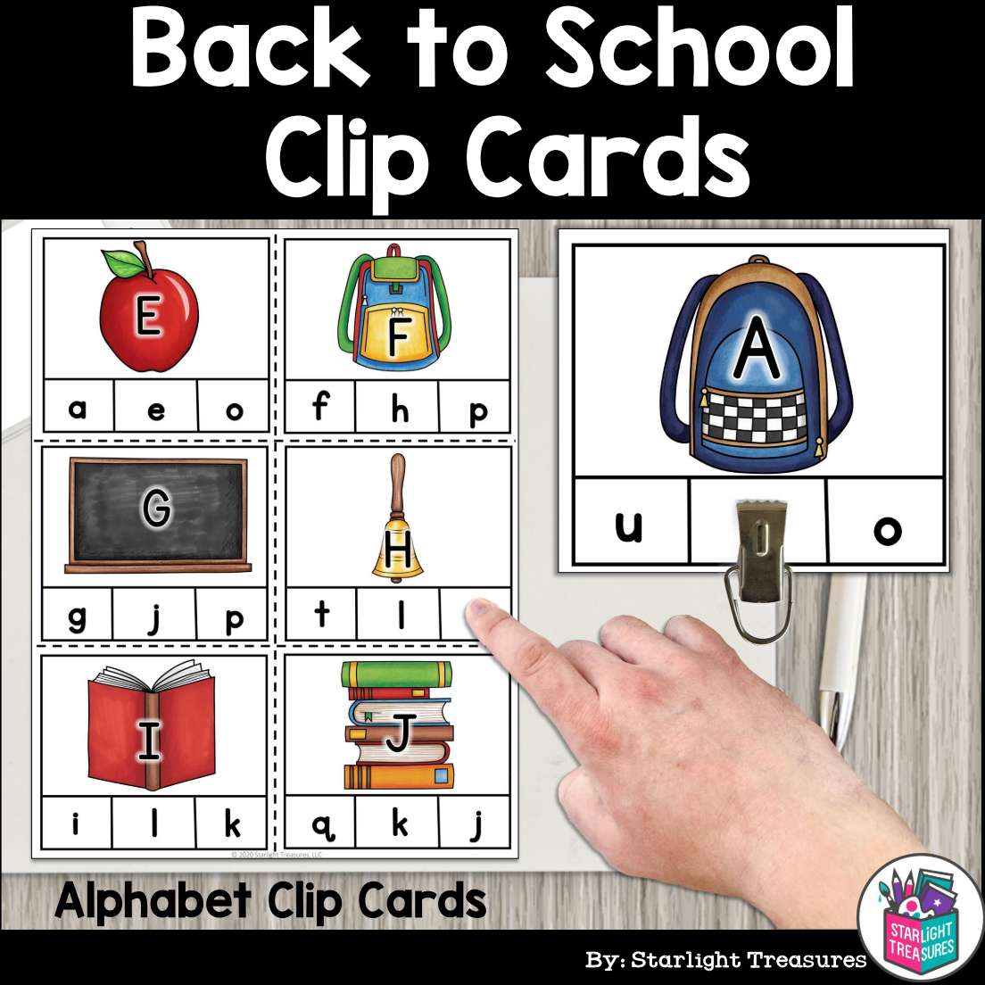 Back to School Alphabet Clip Cards for Early Readers - School Clip Car ...