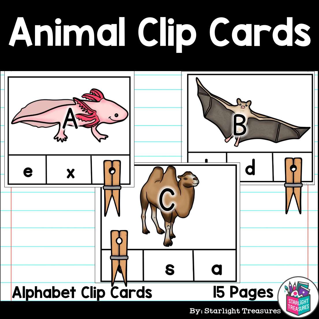 Animals Alphabet Clip Cards for Early Readers - Alphabet Clip Cards FR ...
