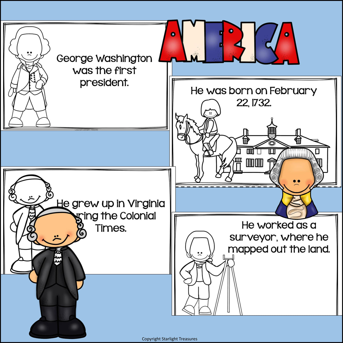 George Washington Mini Book for Early Readers – Starlight Treasures LLC