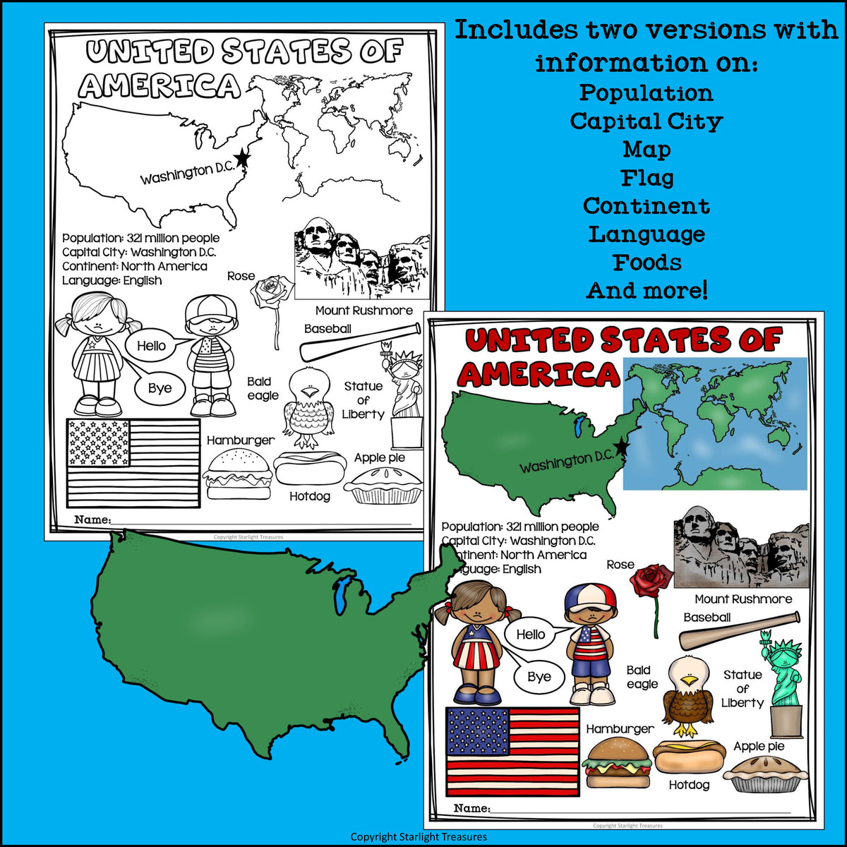 USA Fact Sheet- United States of America Fact Sheet for Early Readers ...