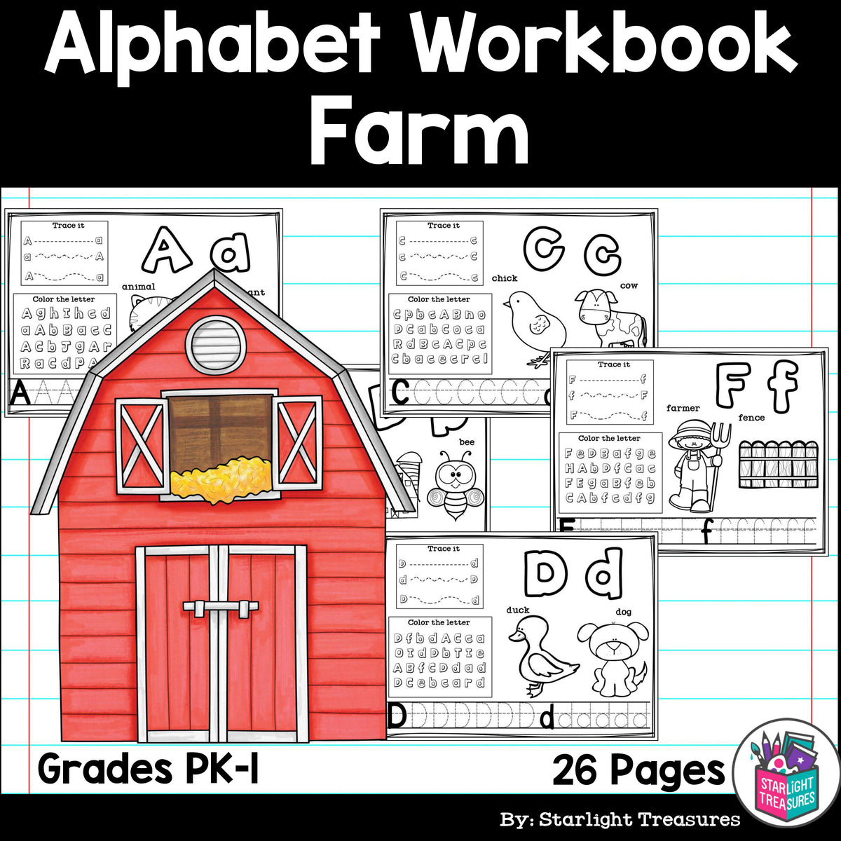 Alphabet Workbook: Worksheets A-Z Farm Theme – Starlight Treasures LLC