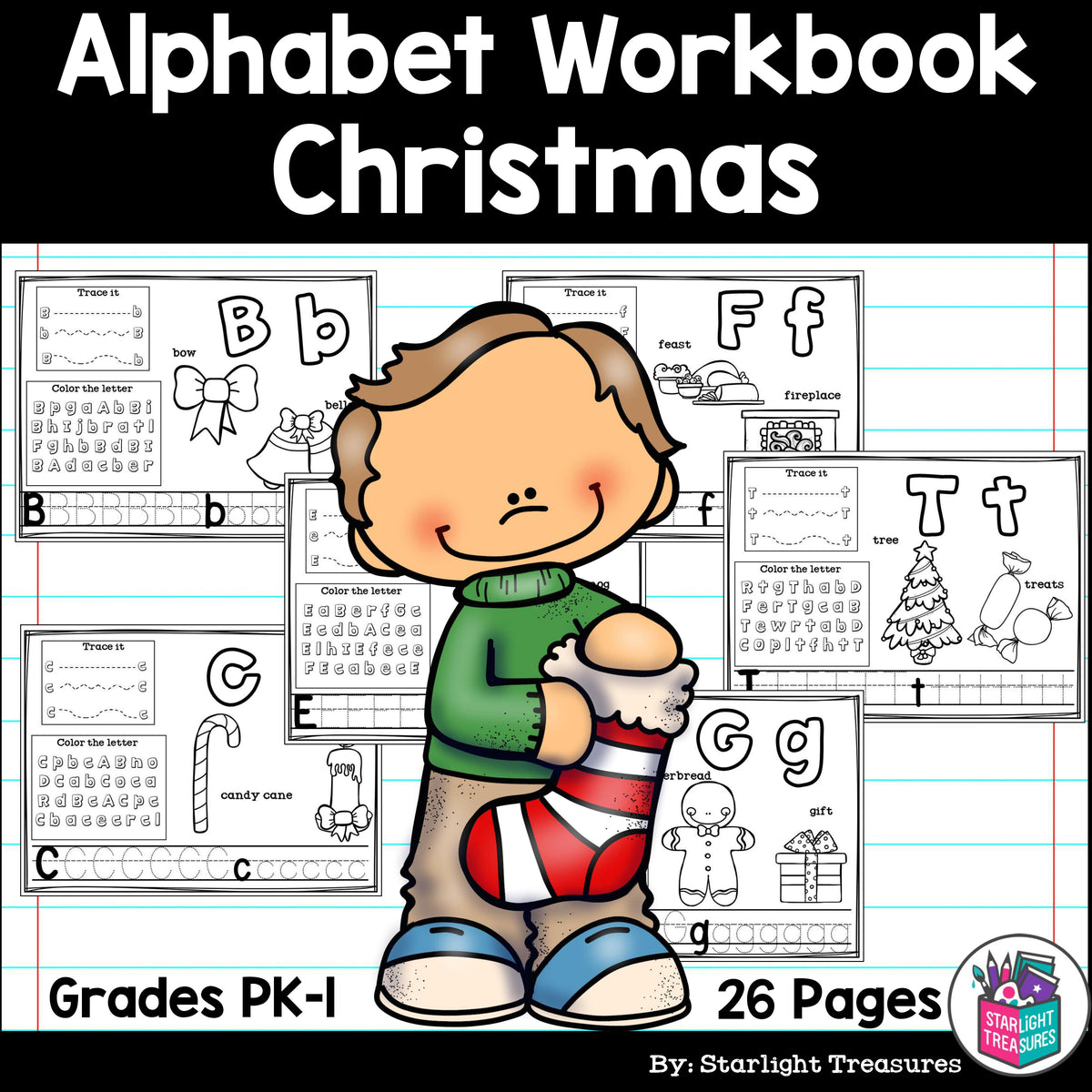 Alphabet Workbook: Worksheets A-Z Christmas Theme – Starlight Treasures LLC