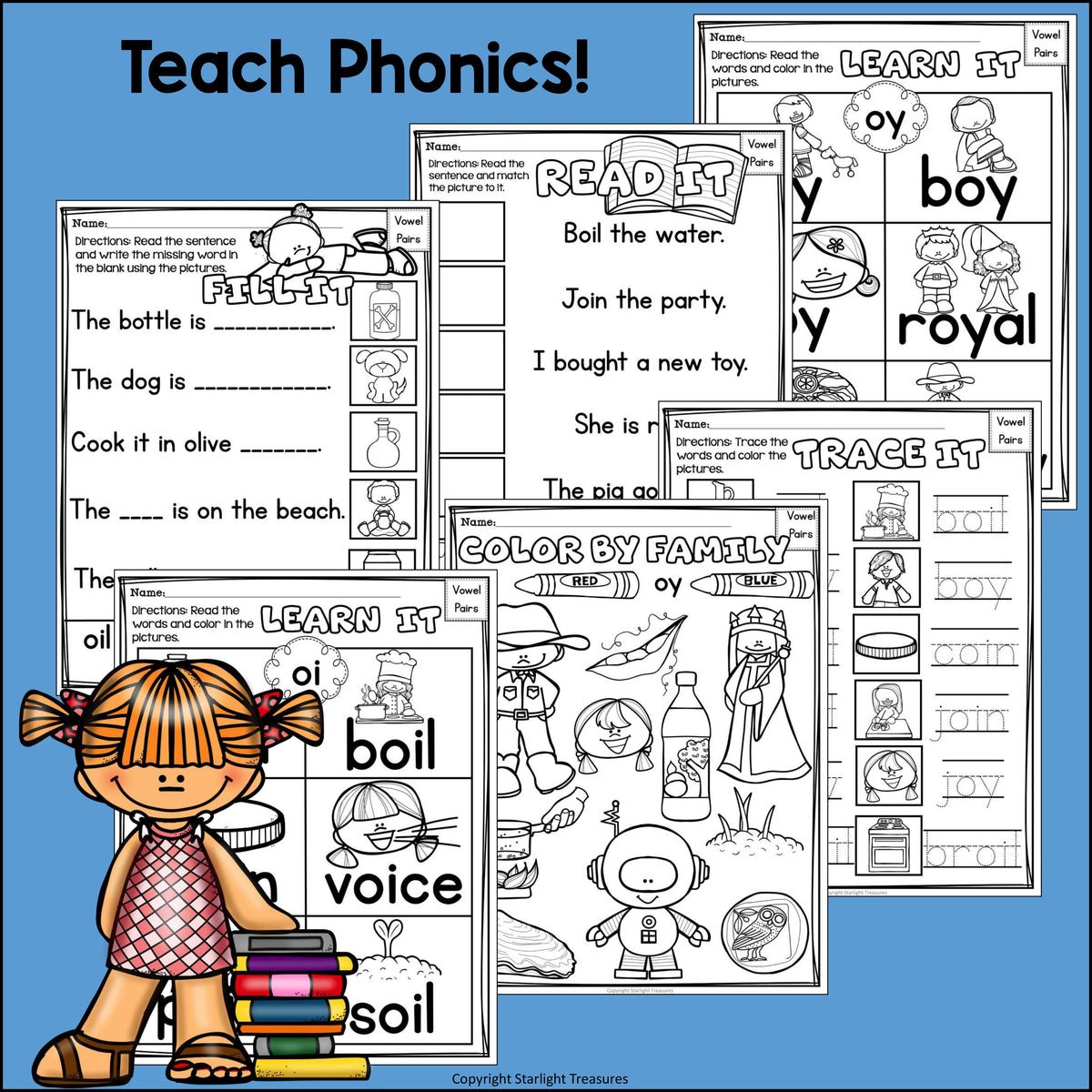Vowel Pairs OI, OY Worksheets and Activities for Early Readers - Phoni ...